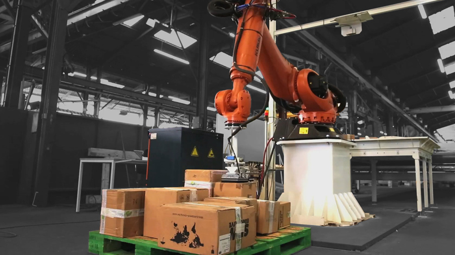Robotised palletisation for transport of packages - Acsystème